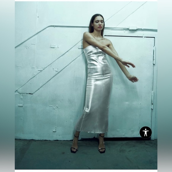 Zara | Dresses | Zara Fitted Metallic Silver Dress 9632242 | Poshmark